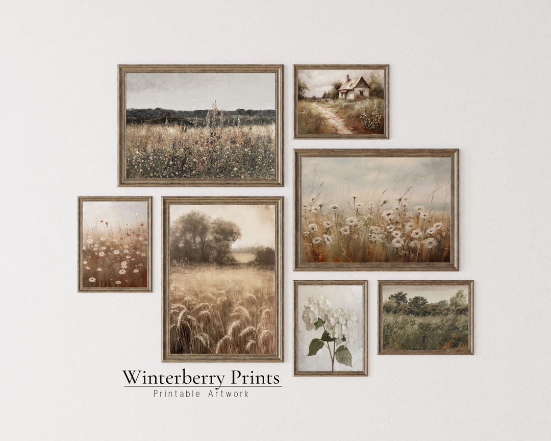 Vintage Gallery Wall Art Set of Seven, Country Farmhouse Landscape ...