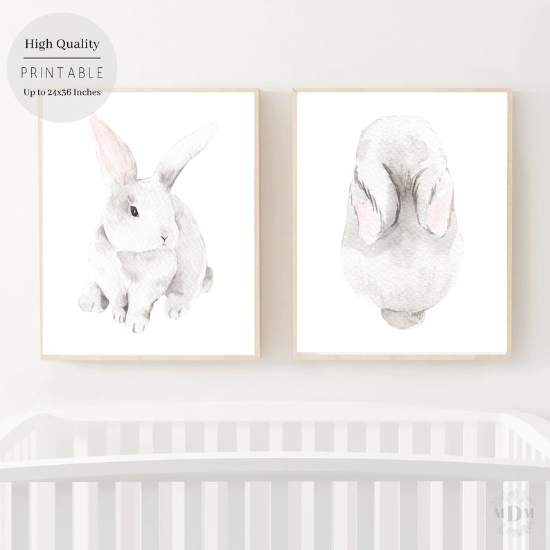 Bunny Print Set of 2 Nursery Wall Art Decor Bunny Rabbit | Etsy
