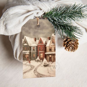 Printable Christmas Gift Tag Set of TWELVE| Vintage Christmas Village ...