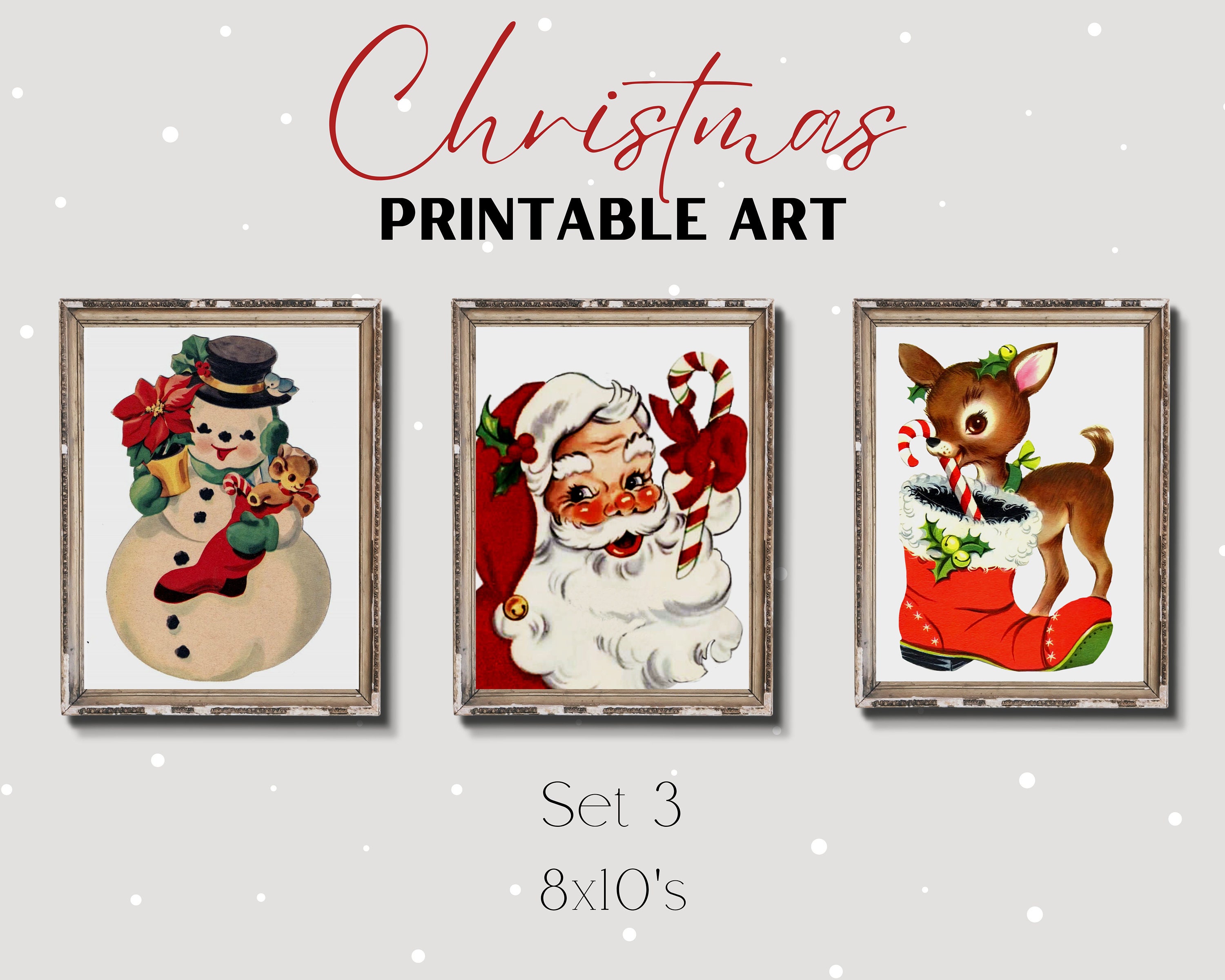 Printable Christmas Set of 3 Wall Artretro Santariendeer & - Etsy