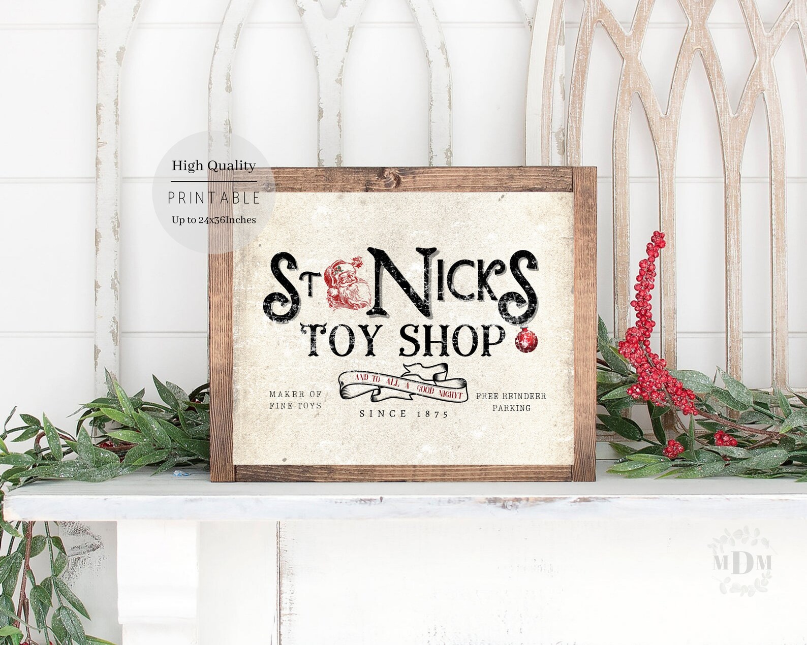 Christmas Printable Rustic Christmas Wall Decor Santa's | Etsy
