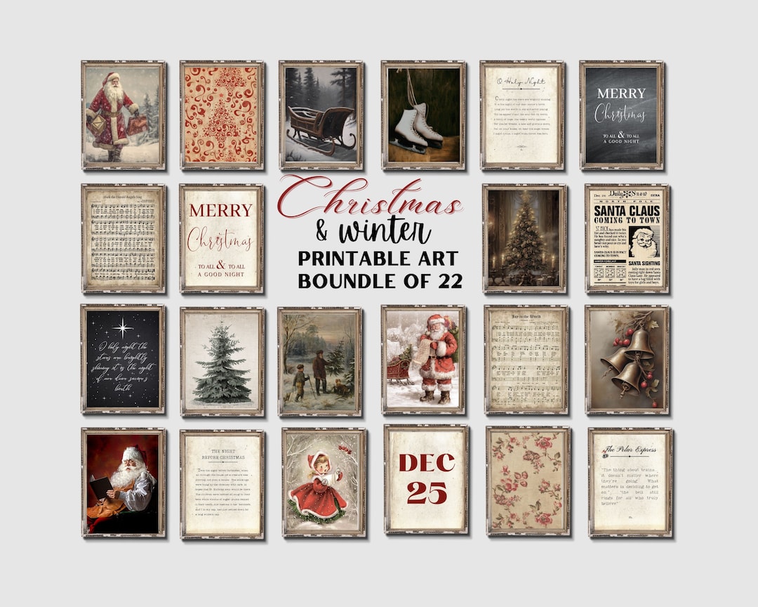 Christmas Printable Wall Art Bundle of 22 Vintage Christmas Gallery Art ...