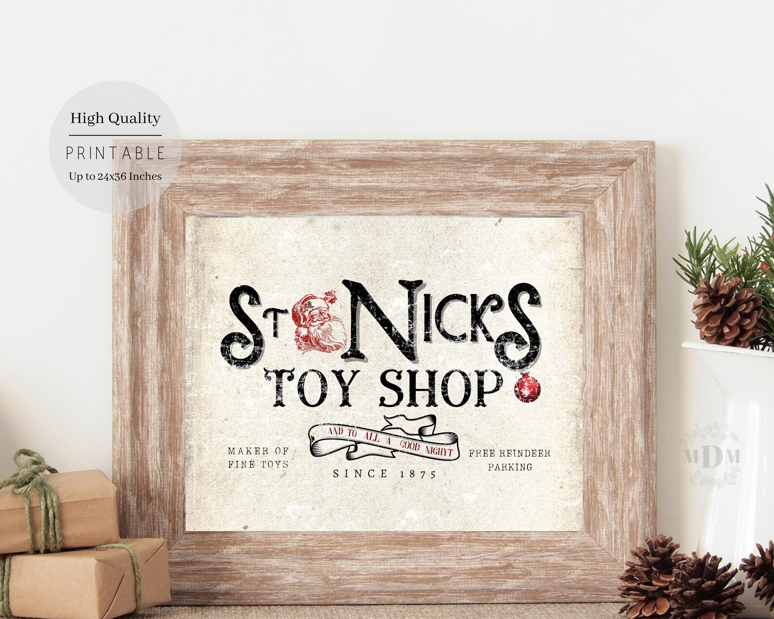 Christmas Printable Rustic Christmas Wall Decor Santa's | Etsy
