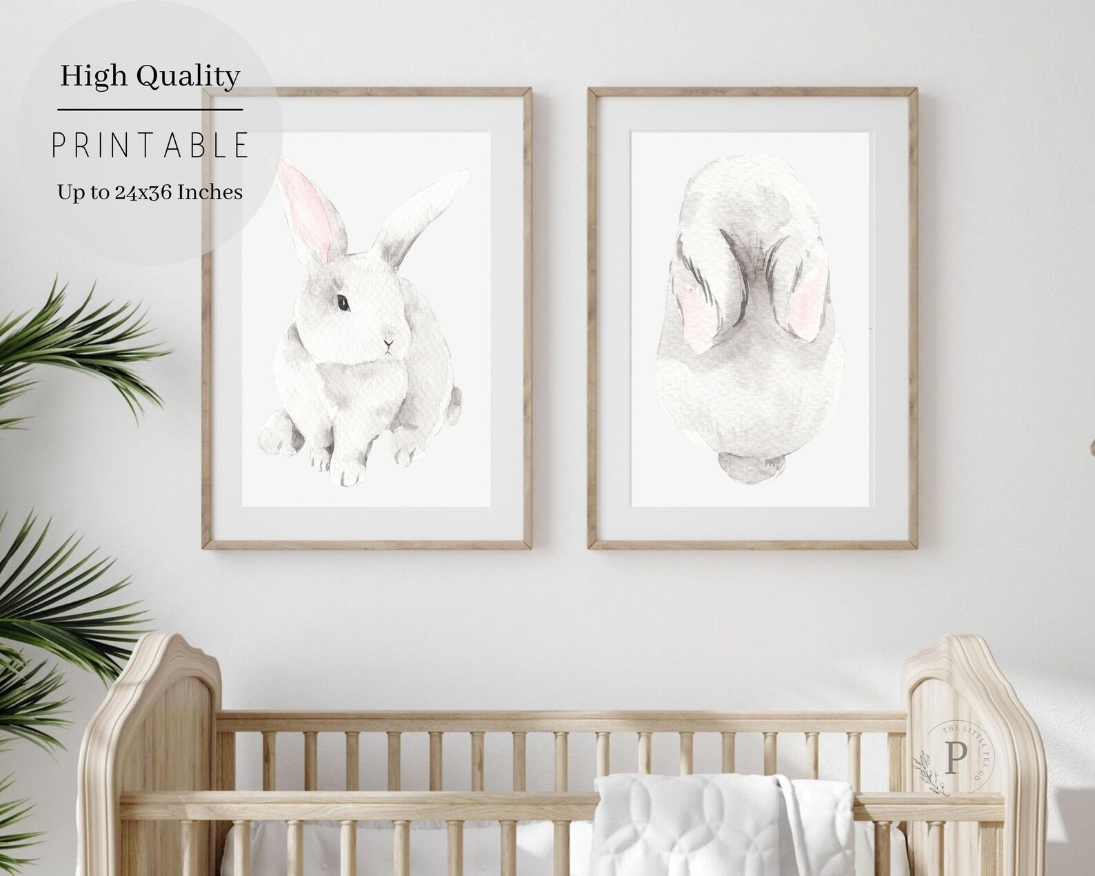 Bunny Print Set of 2 Nursery Wall Art Decor Bunny Rabbit | Etsy