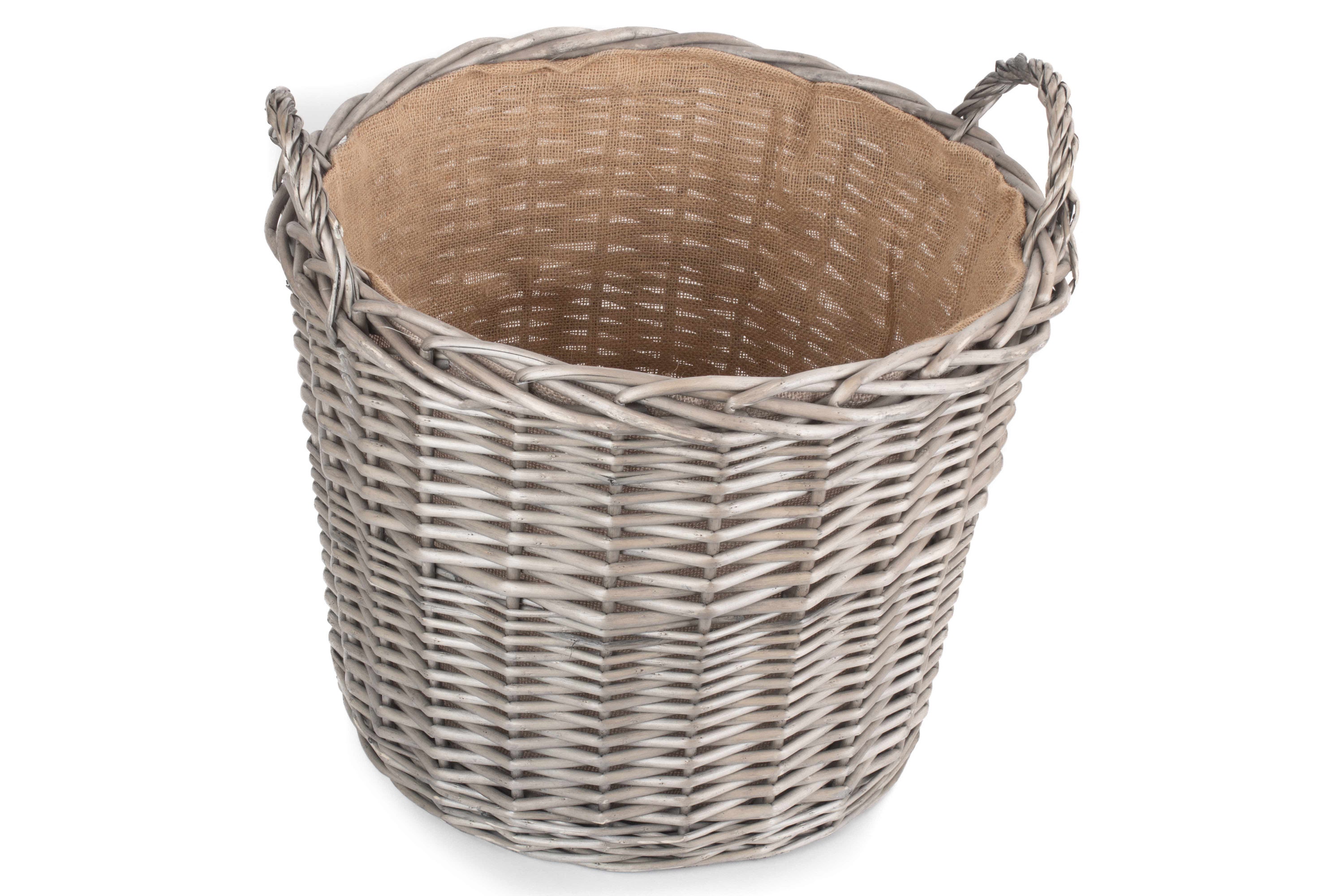 Round Wicker Log Basket - 4 Sizes in Antique Wash With Hessian Lining ...