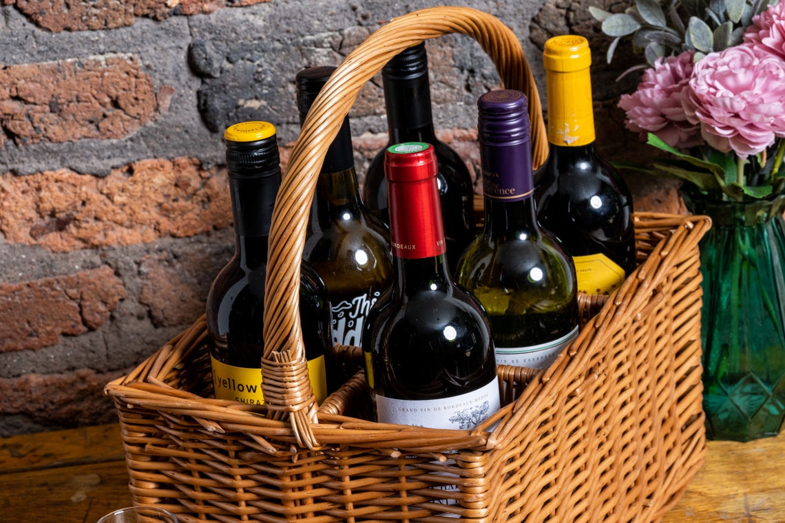 Wine Basket - Steamed Wicker Bottle Carrier in 3 Sizes - Etsy