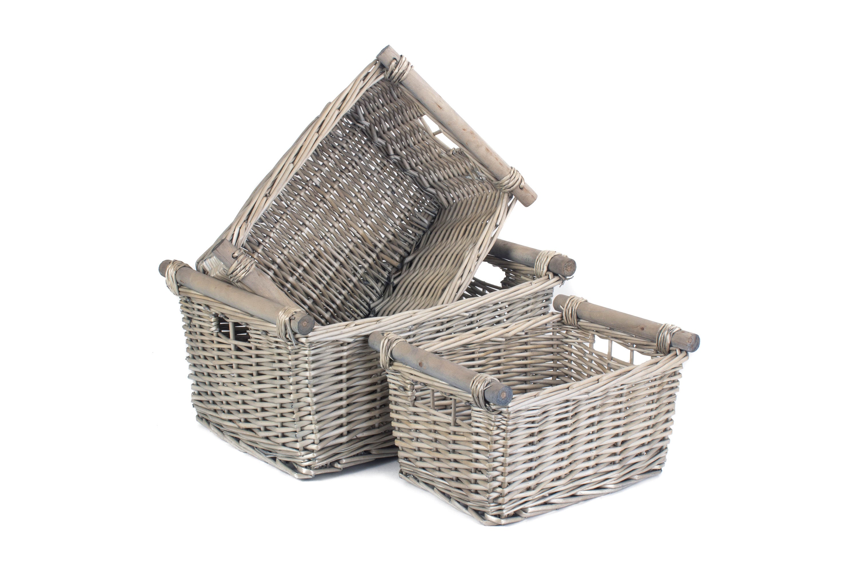 Storage Baskets - Willow Baskets With Wooden Handles in 4 Sizes - Etsy UK