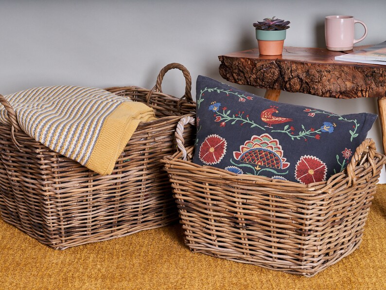 Log Basket Premium Rattan Basket With Handles - Etsy