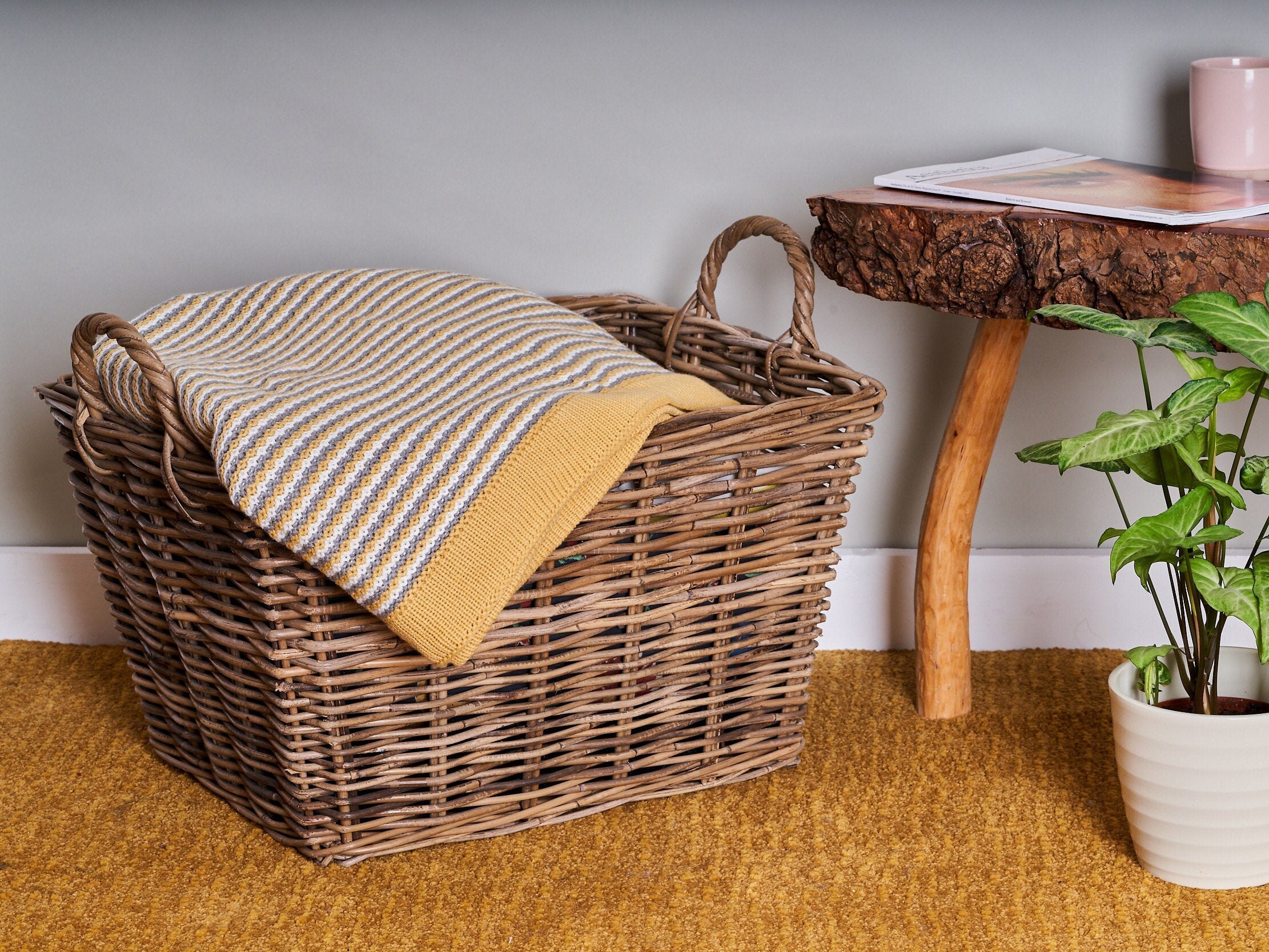 Log Basket Premium Rattan Basket With Handles - Etsy