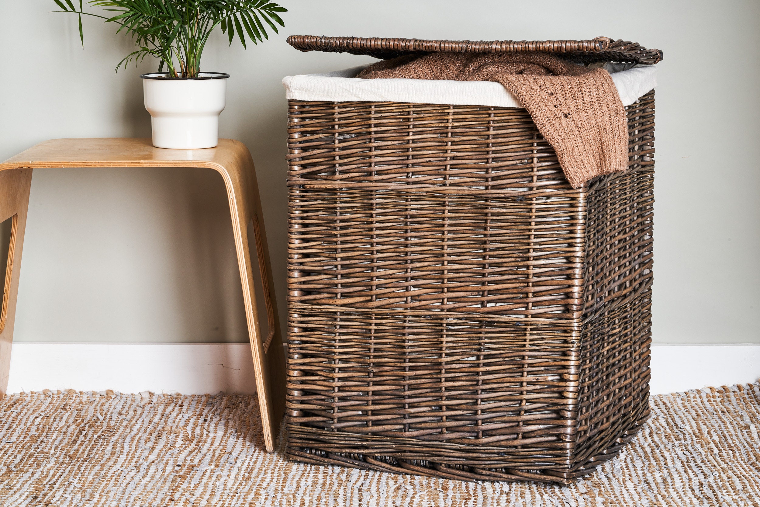 Large Wicker Laundry Basket Handmade With Lid & Cotton - Etsy