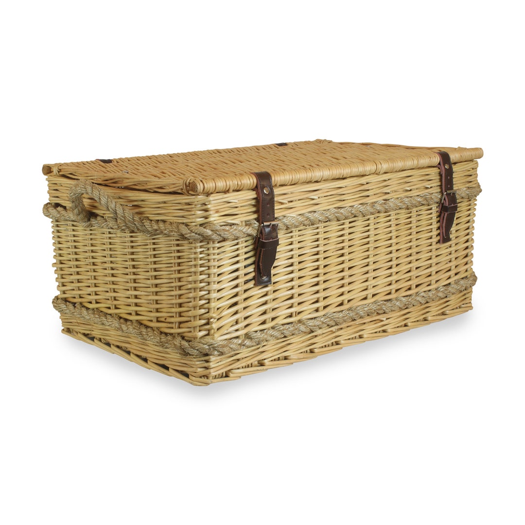 Buff Willow Storage Trunk With Lid & Rope Handles. Excellent Wicker ...