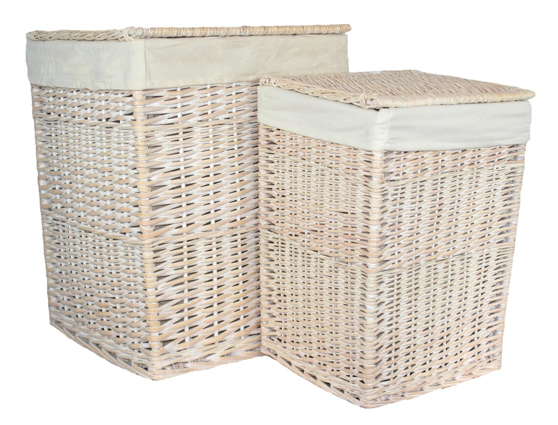 White Laundry Basket With Lid & Lining in 2 Sizes - Etsy