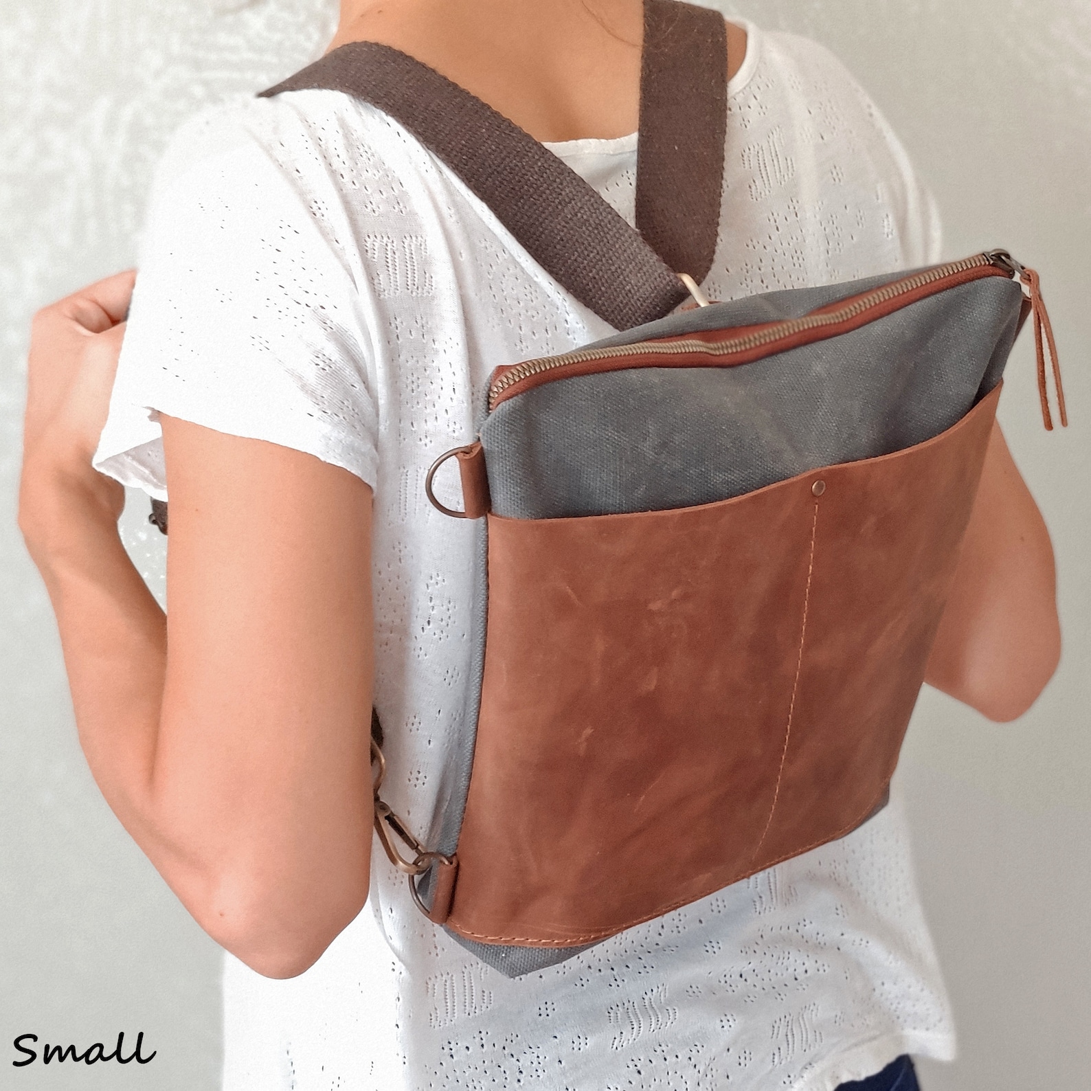 Waxed Canvas Convertible Backpack With Leather Pocket Tote Bag for ...