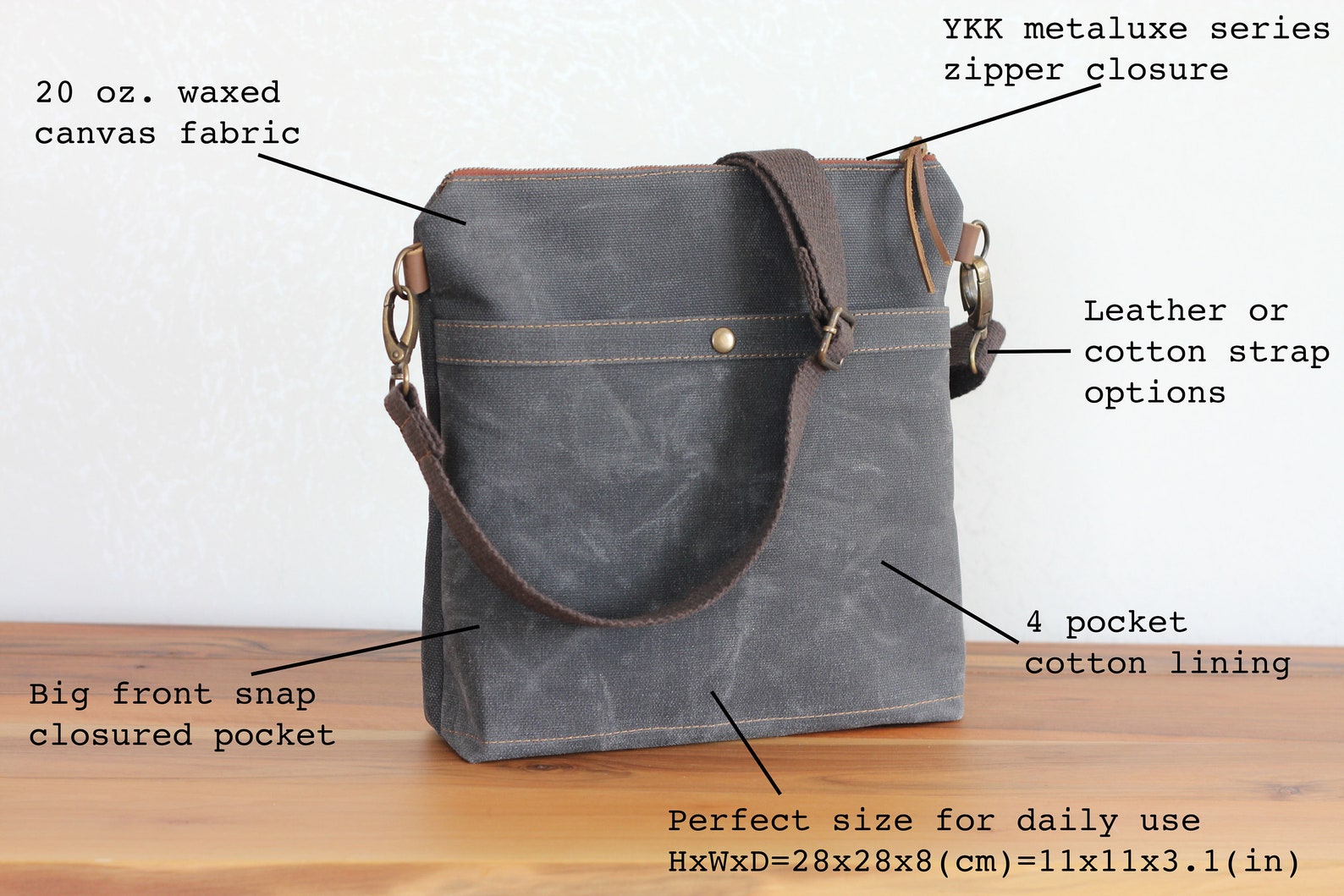 Waxed Canvas and Leather Shoulder Tote Bag for Women / Personalized ...