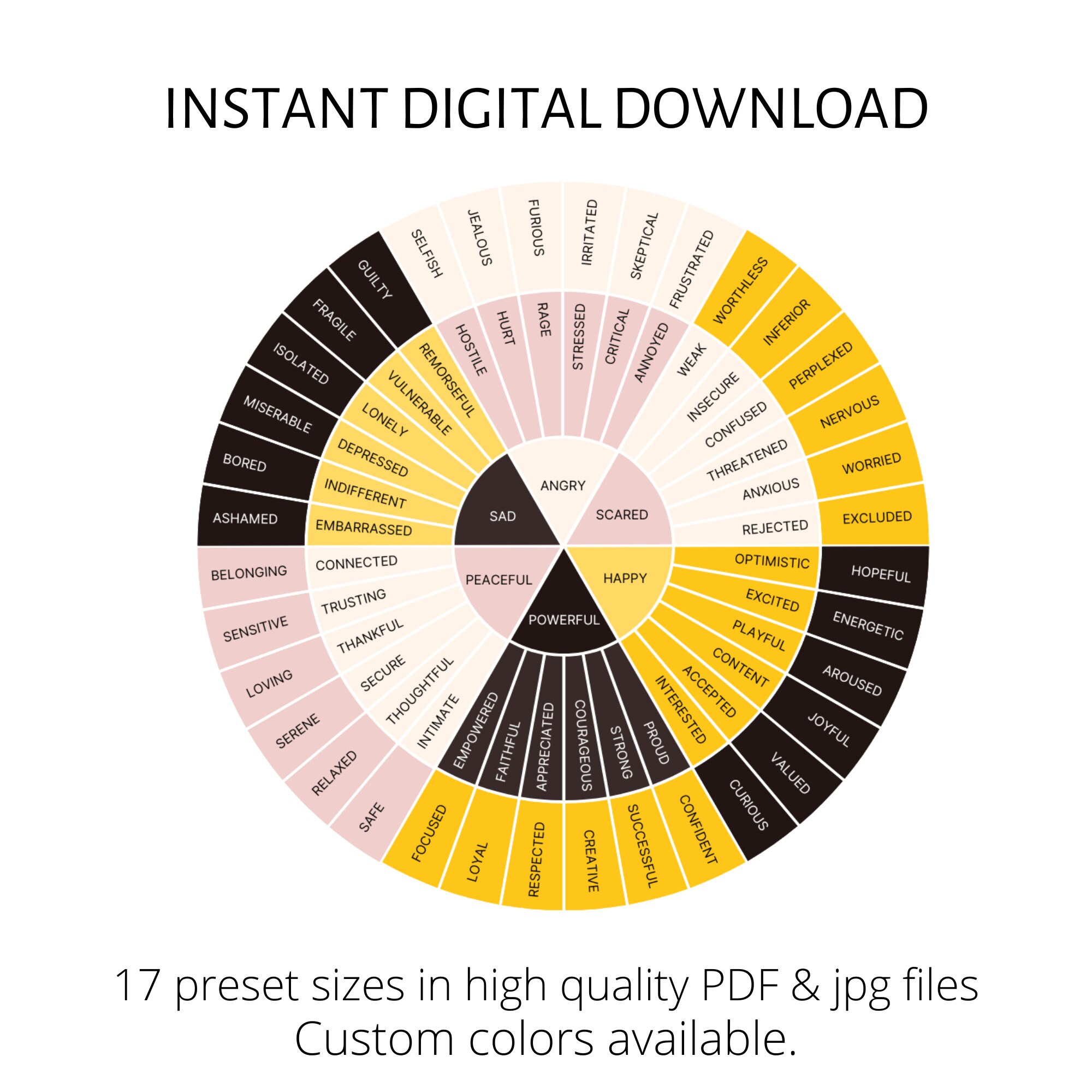 Feelings Wheel Black & Pink Emotions Wheel Feelings - Etsy