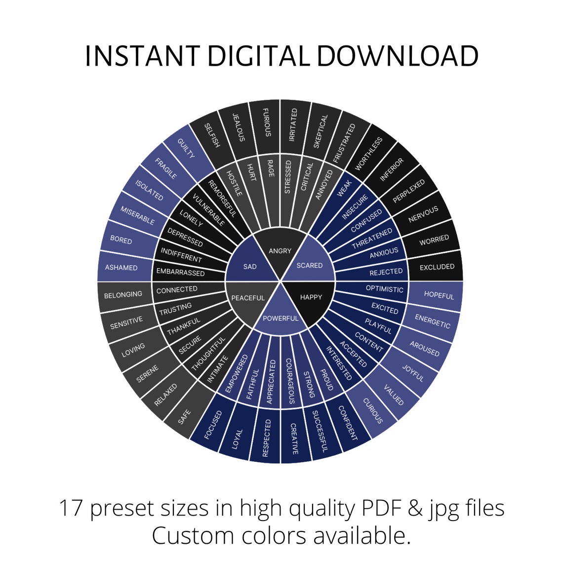 Feelings Wheel | Blue & Brown | Emotions Wheel | Feelings Wheel ...