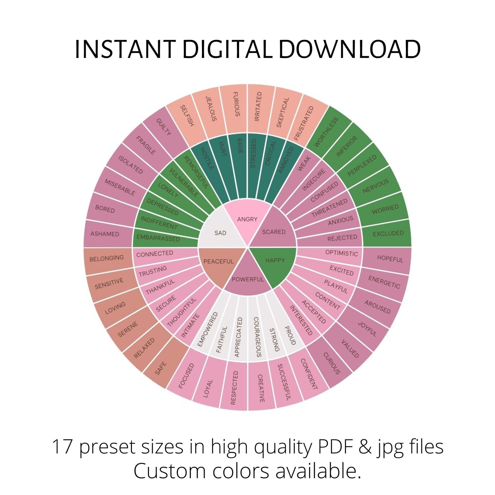 Feelings Wheel | Pink & Green | Emotions Wheel | Feelings Wheel ...