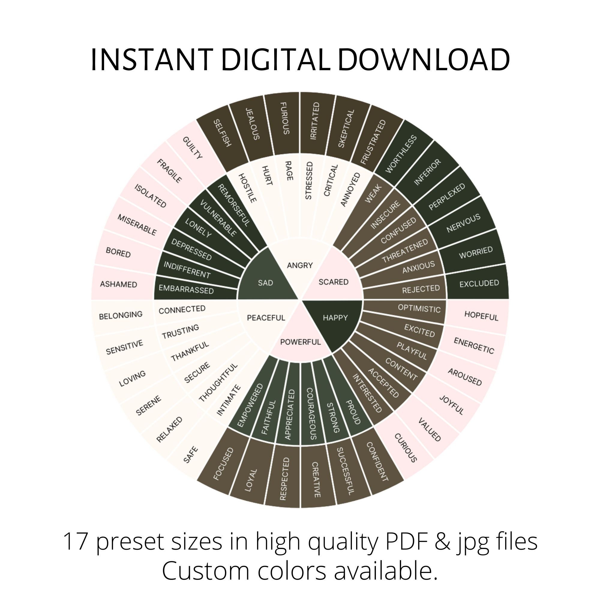Feelings Wheel | Pink & Brown | Emotions Wheel | Feelings Chart ...