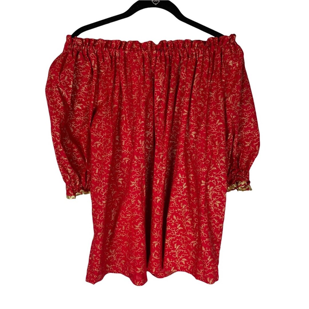 Vintage Christmas Handmade Red Holly Pattern off the Shoulder Puff ...