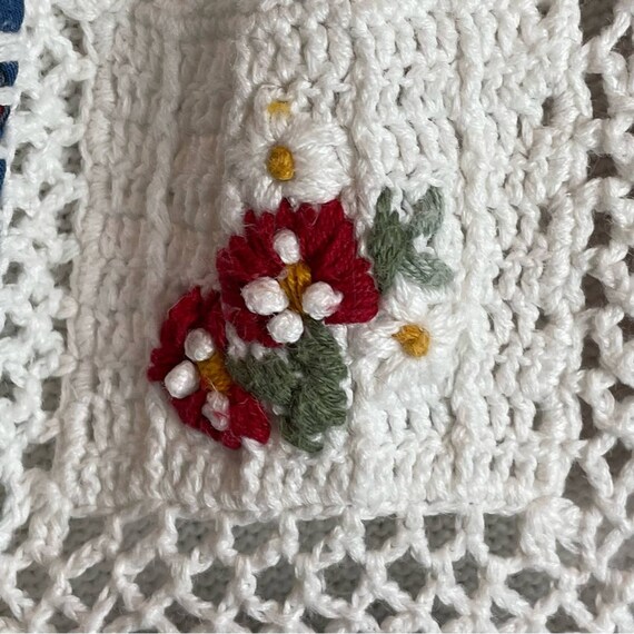 Vintage grannycore granny square crochet red white bl… - Gem
