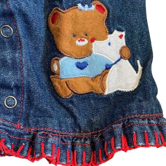 Vintage denim overalls felt appliqué floral and teddy… - Gem