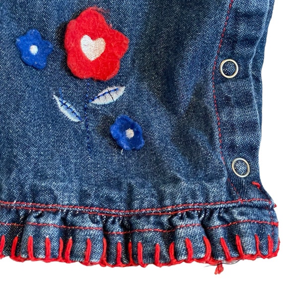 Vintage denim overalls felt appliqué floral and teddy… - Gem