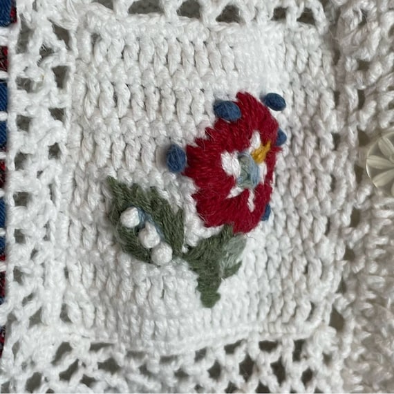 Vintage grannycore granny square crochet red white bl… - Gem