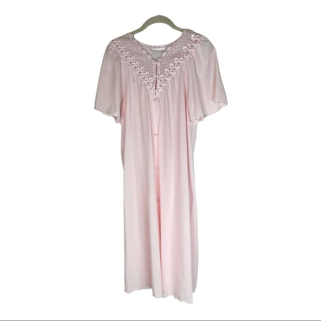Vintage Shadowline Pink Nylon Button Front Nightgown Lace Trim - Etsy