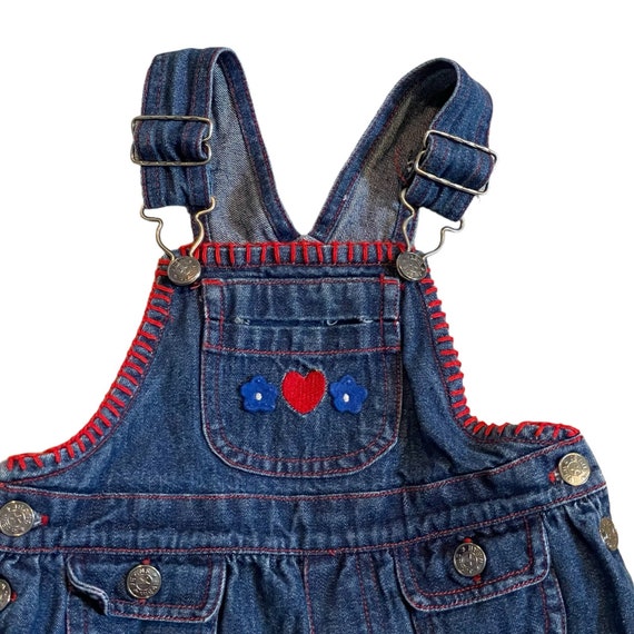 Vintage denim overalls felt appliqué floral and teddy… - Gem