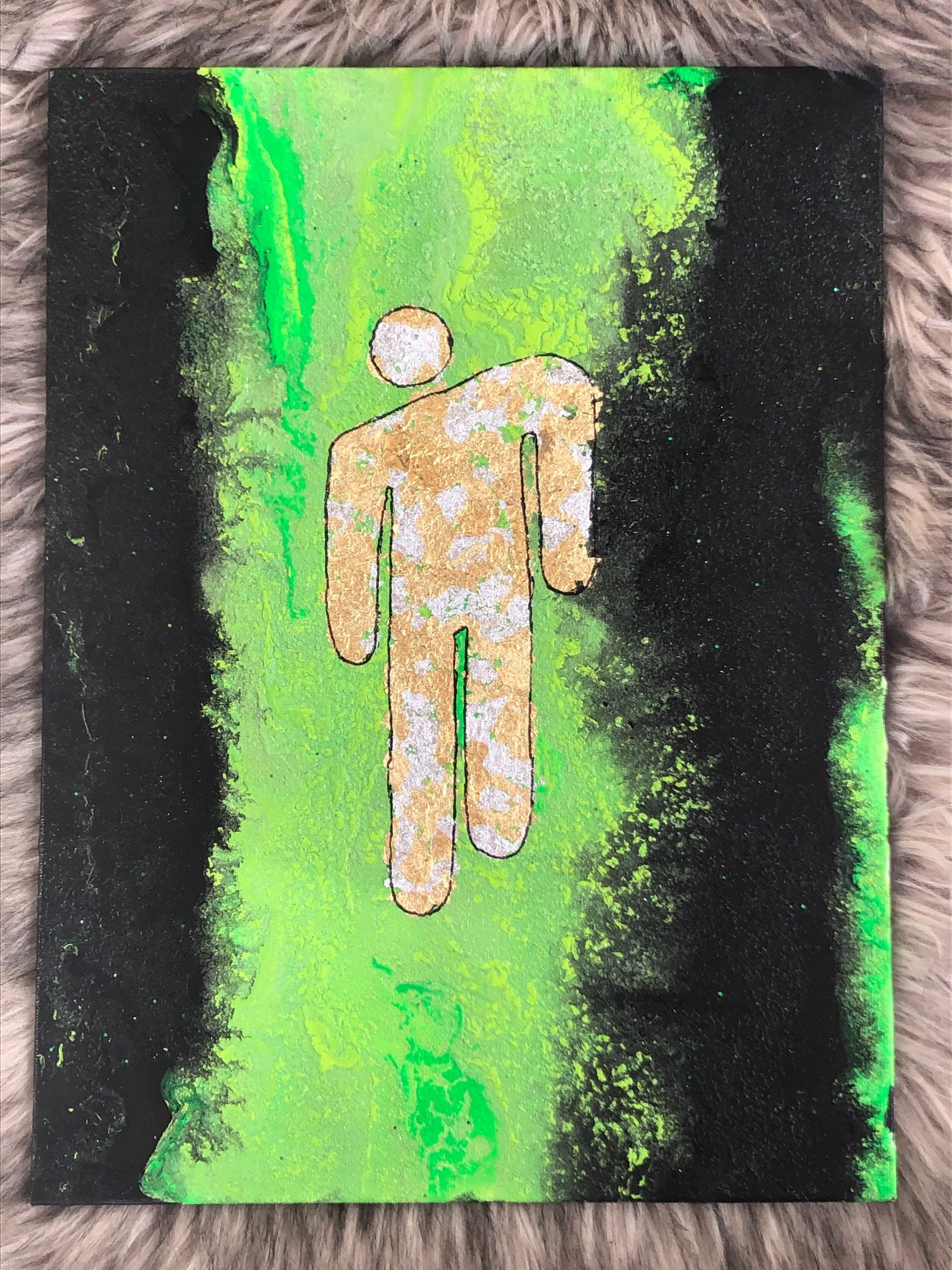 BILLIE EILISH Inspired Gold and Silver Blohsh on Green and Black ...