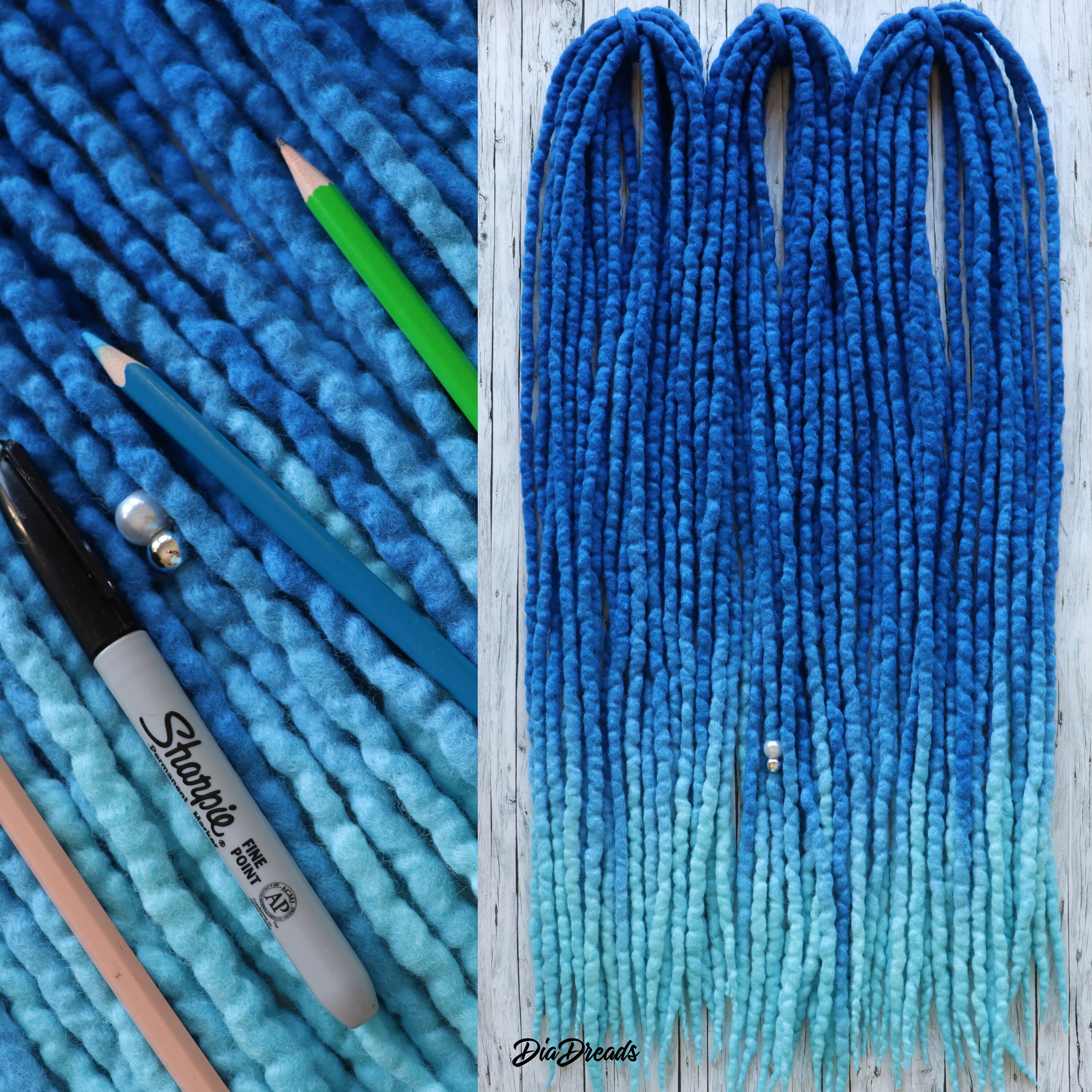 Wool Dreads De UV Reactive ICE BLUE Wool Dreadlocks Double Ended Full ...