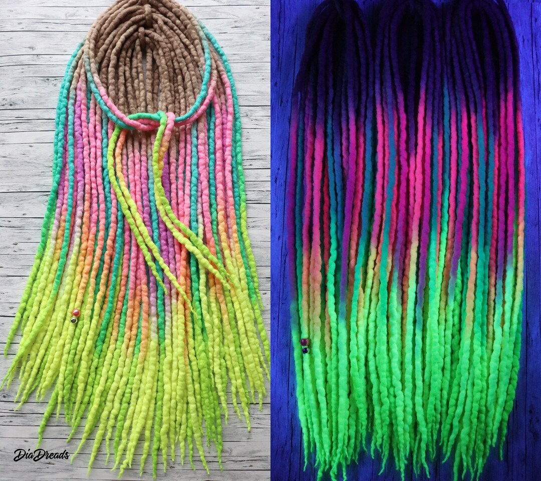 DE Wool Dreads TROPICAL Uv Light Reactive Dreadlocks Double Ended Full ...