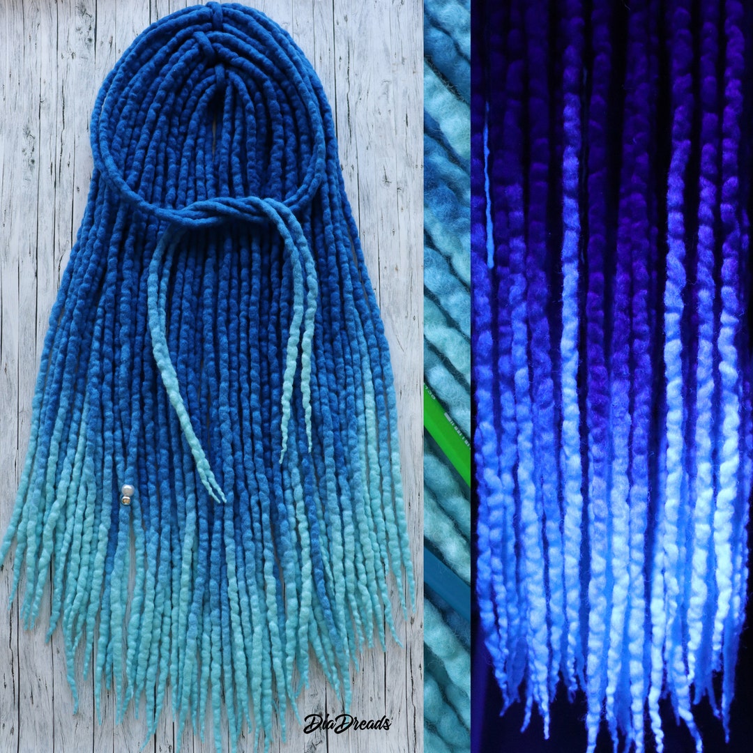 Wool Dreads De UV Reactive ICE BLUE Wool Dreadlocks Double Ended Full ...