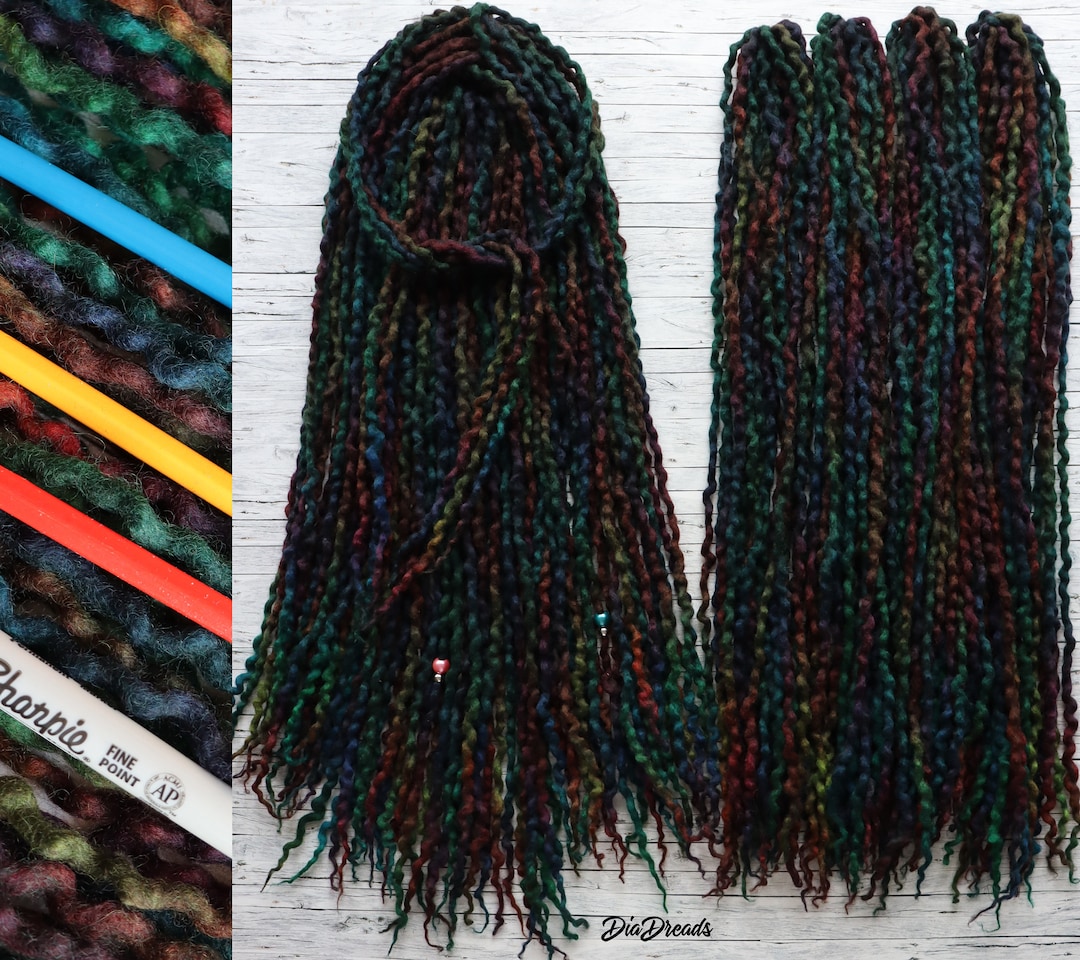 Wool Dreads DE Black RAINBOW Full Set of THIN Micro Wool Dreadlocks ...