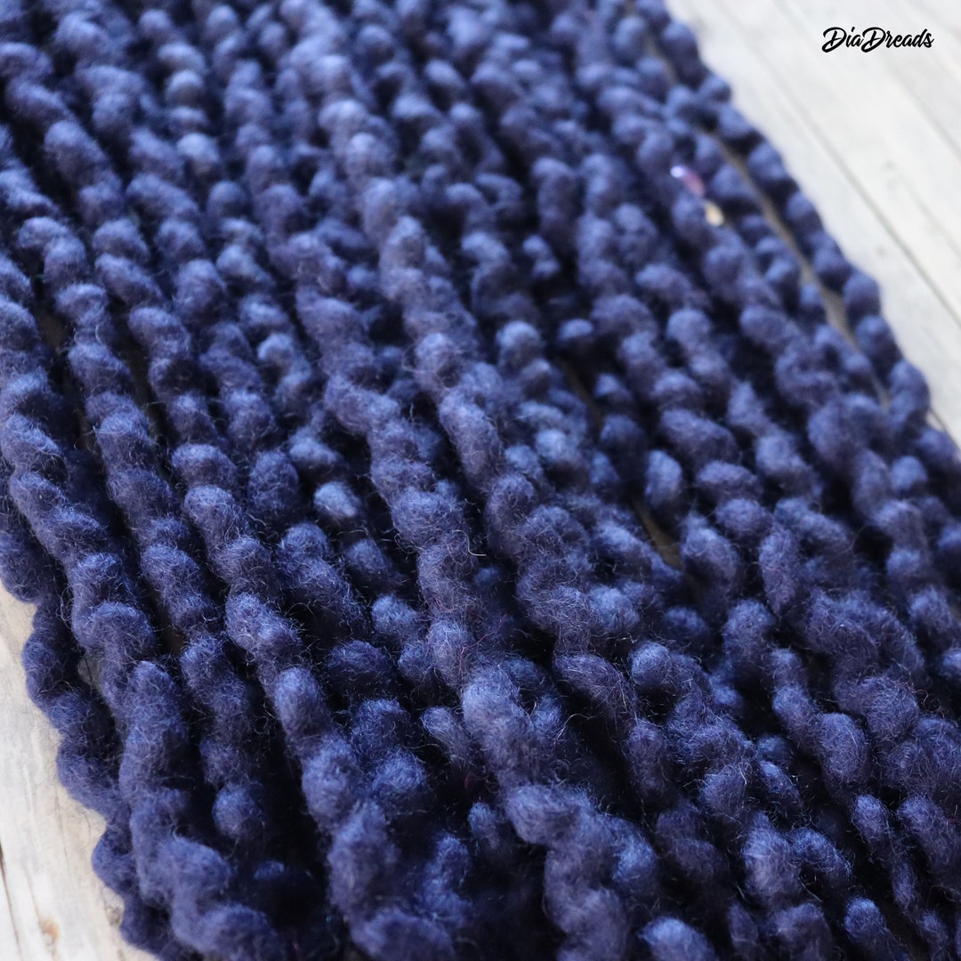 Wavy Wool Dreads NAVY Blue With Black Roots DE Wool Dreadlocks Double ...