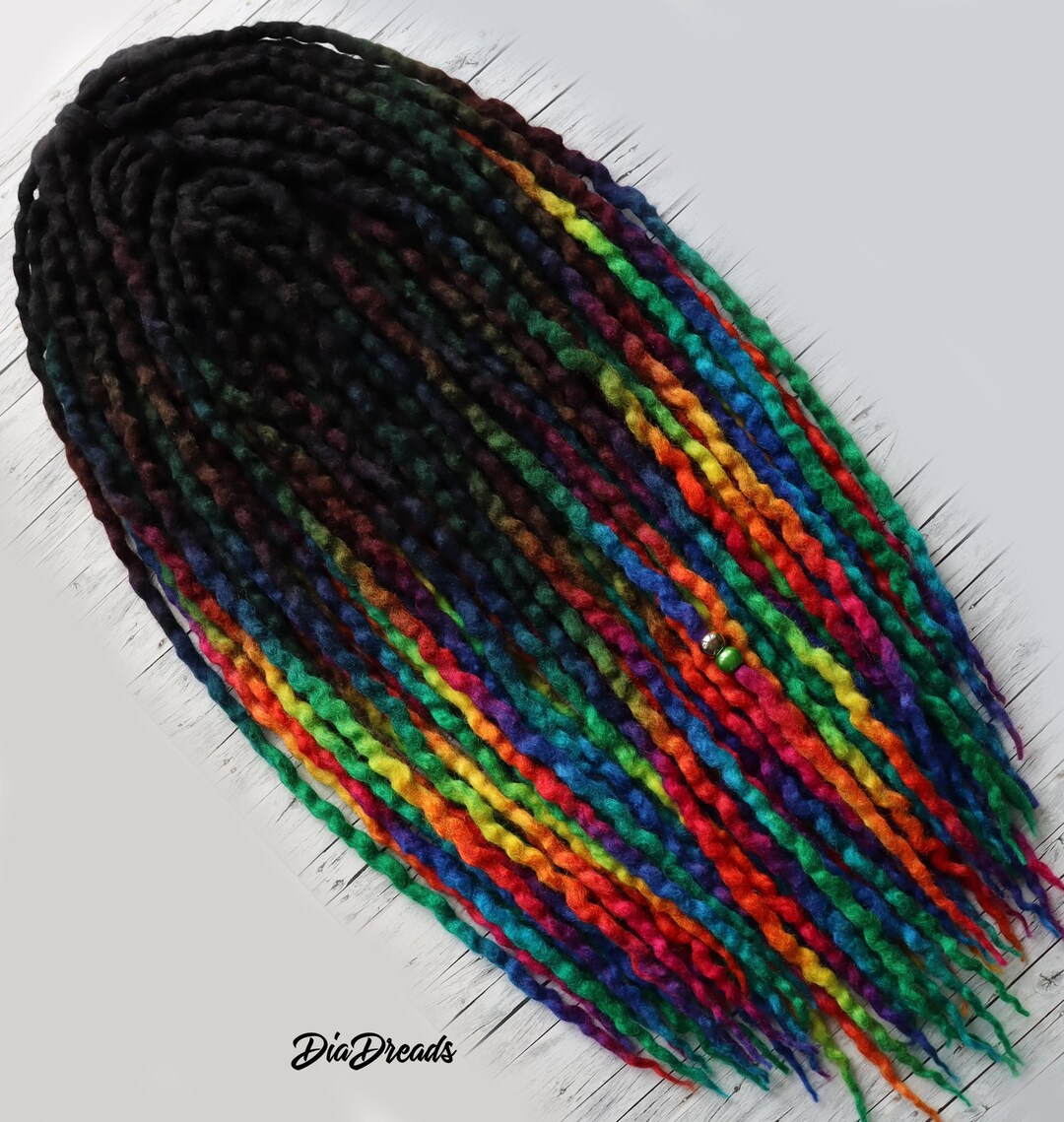 Wool Dreads Full Set BLACK ROOTS RAINBOW Long De Wool Dreadlocks Dreads ...