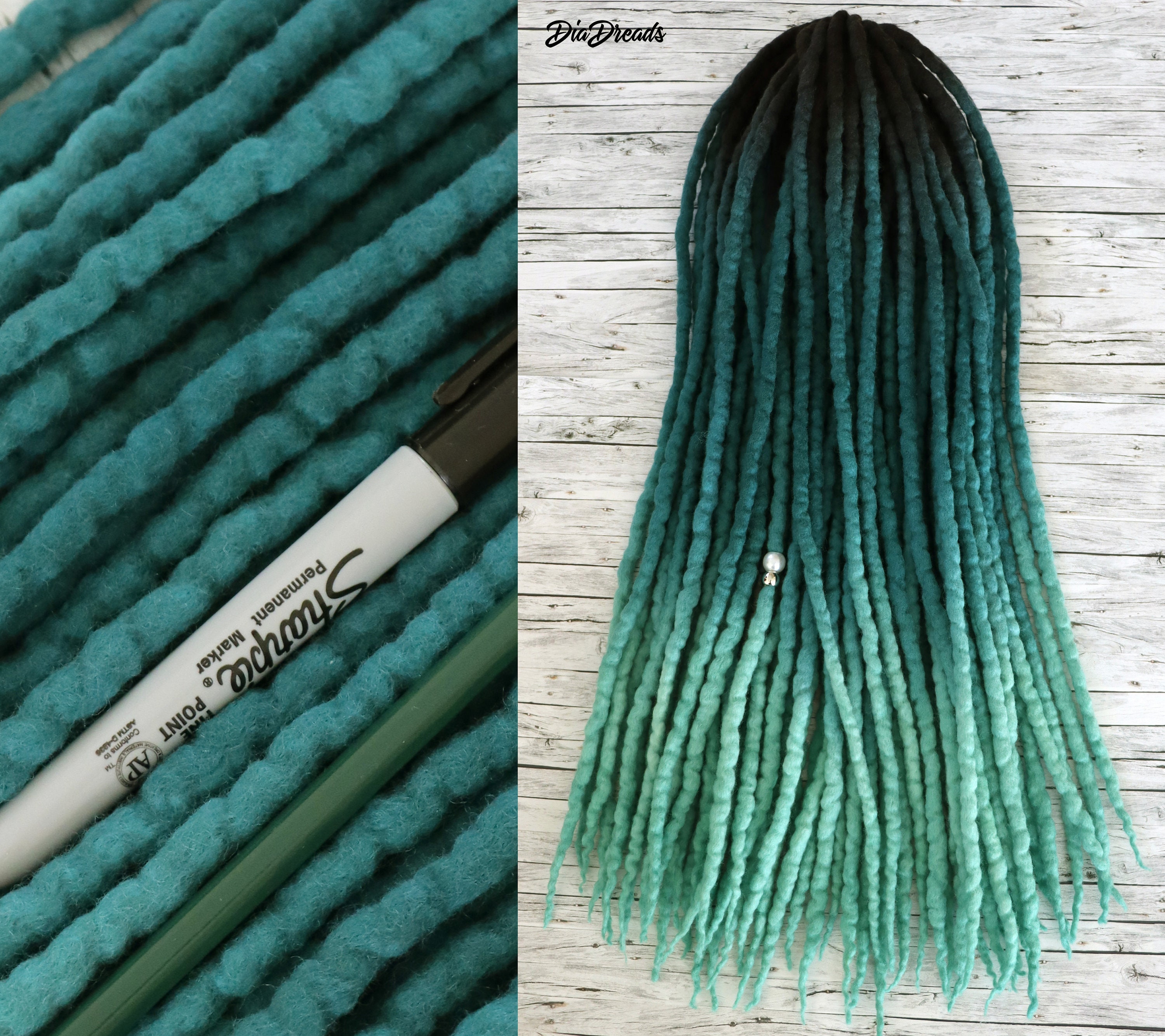 Double Ended Wool Dreadlocks Black/spruce/mint Ombre Dreads - Etsy