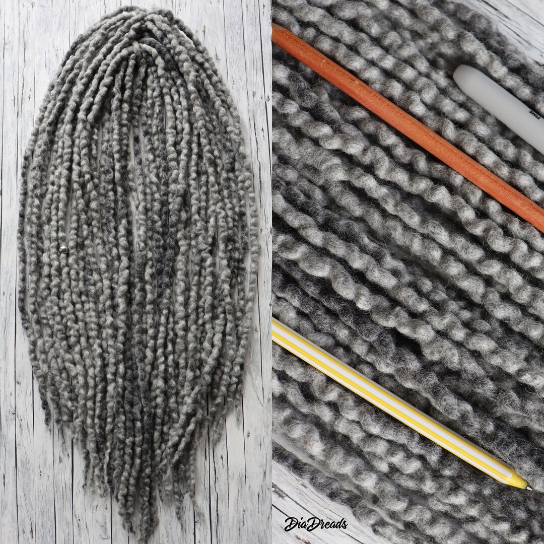 Thin Wool Dreads DE Grey Streaks DE Wool Dreadlocks Dreads Double Ended ...