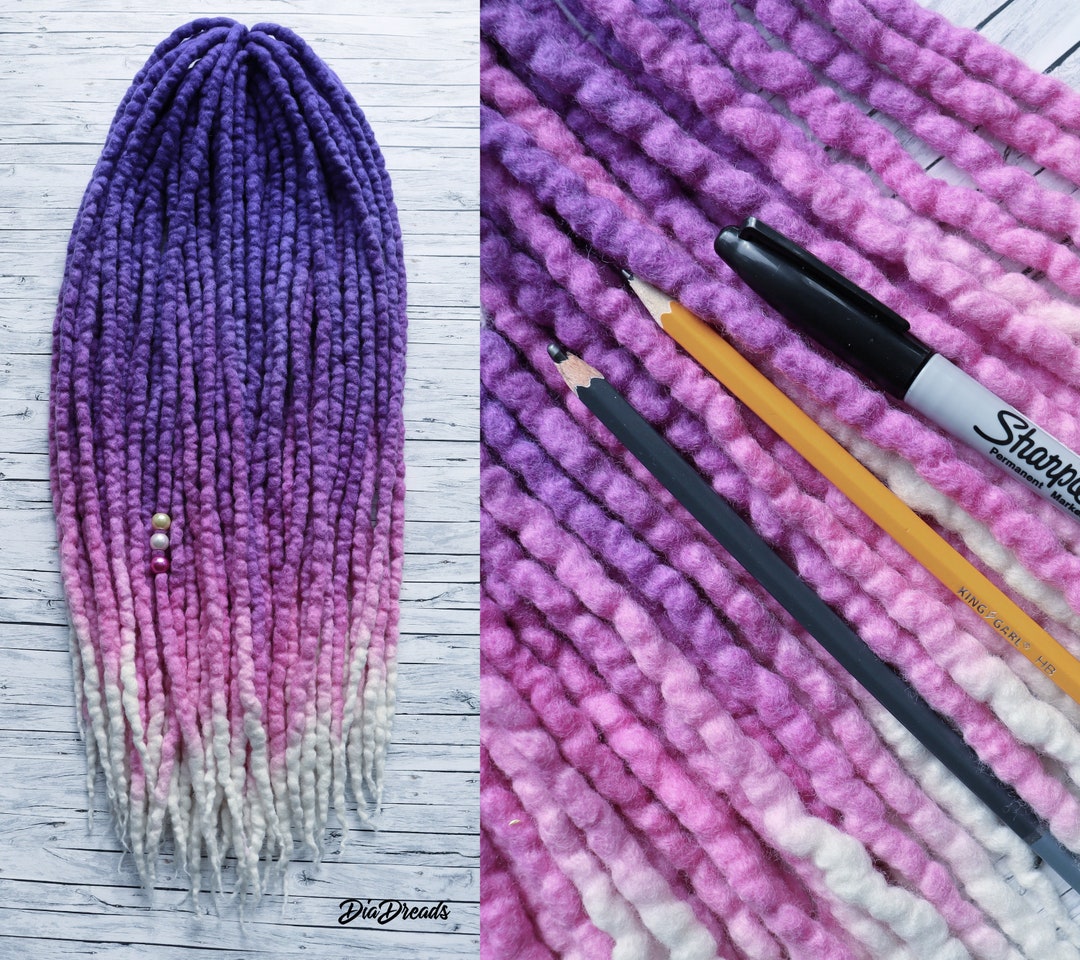 20 DE Wool Dreads DE OMBRE 20 Violet Purple to Pink White Tips Inches ...