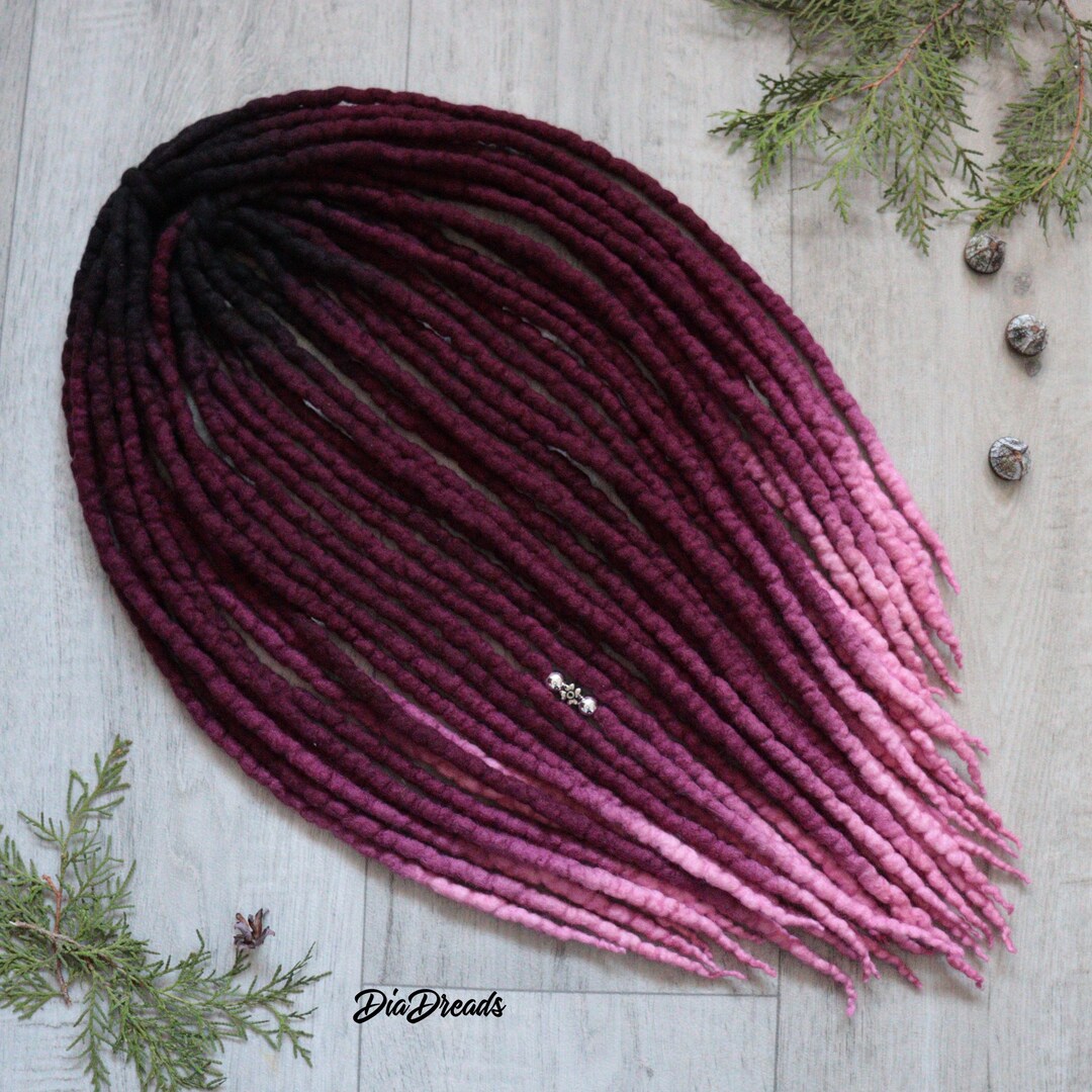 Wool Dreads: Burgundy to Pink Tips Ombre Merino Double Ended Dreadlock ...