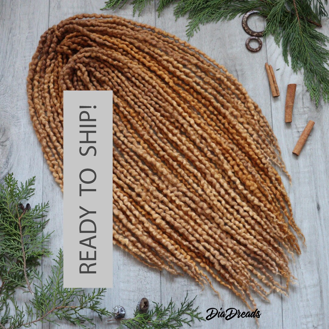 30 DE Thin Wavy Dreads Cinnamon Mix BLONDE Golden Medium Blond DE Micro ...