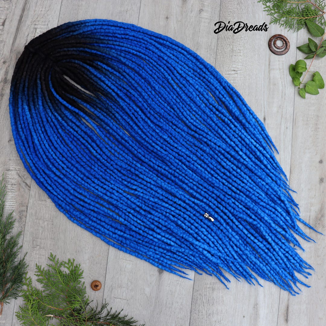 Wool Dreads Blue SAPPHIRE (black Roots) DE Wool Dreadlocks Double Ended ...