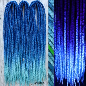 Wool Dreads De UV Reactive ICE BLUE Wool Dreadlocks Double Ended Full ...