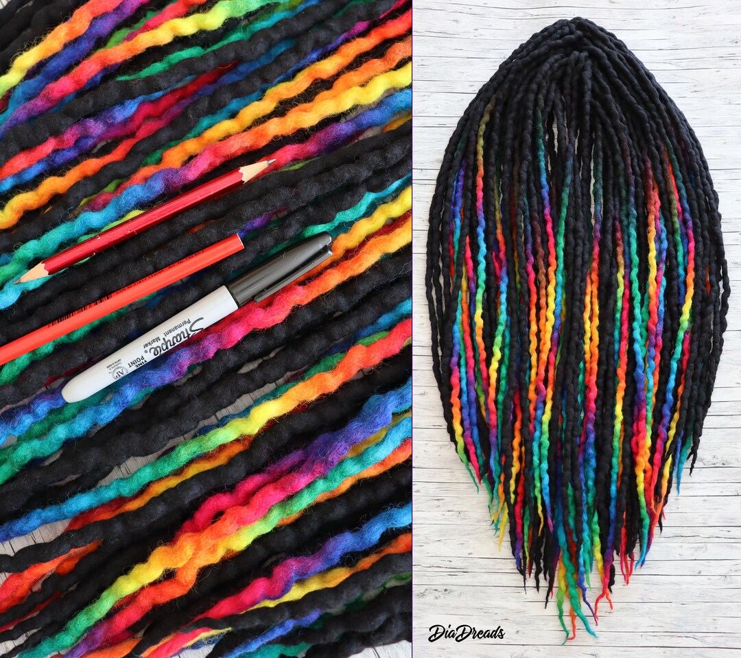 Wool Dreads Full Set Half-n-half RAINBOW Inches Black Roots DE Wool ...
