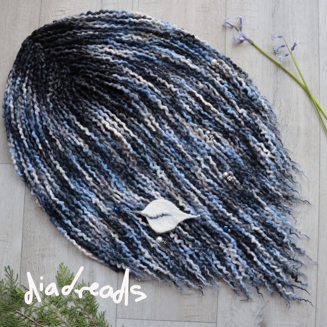 Thin Wavy DE Dreads BLUE WOLF Wool Dreadlocks Double Ended Braid-in ...