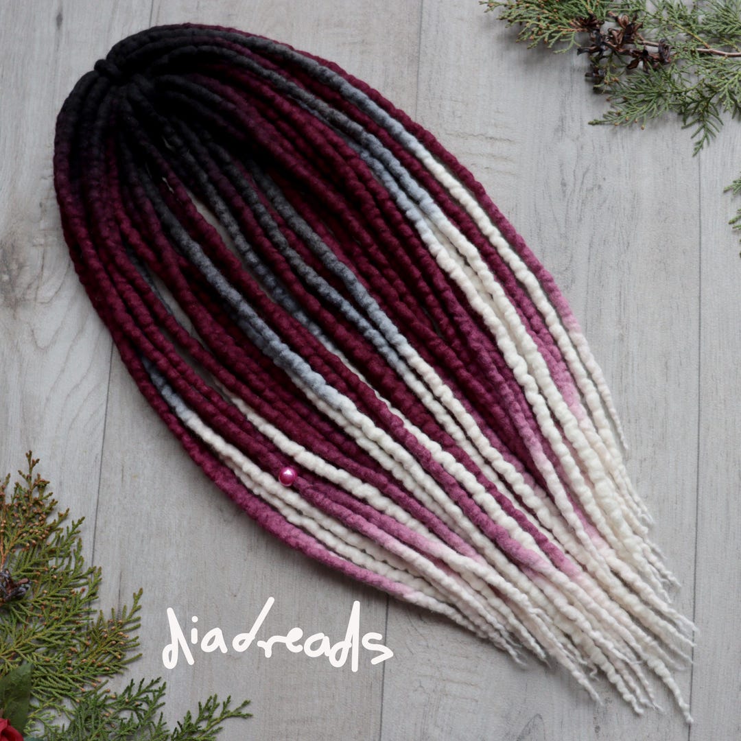 Wool Dreads BURGUNDY STRIPE 15-60 DE Wool Dreadlocks Double Ended Full ...