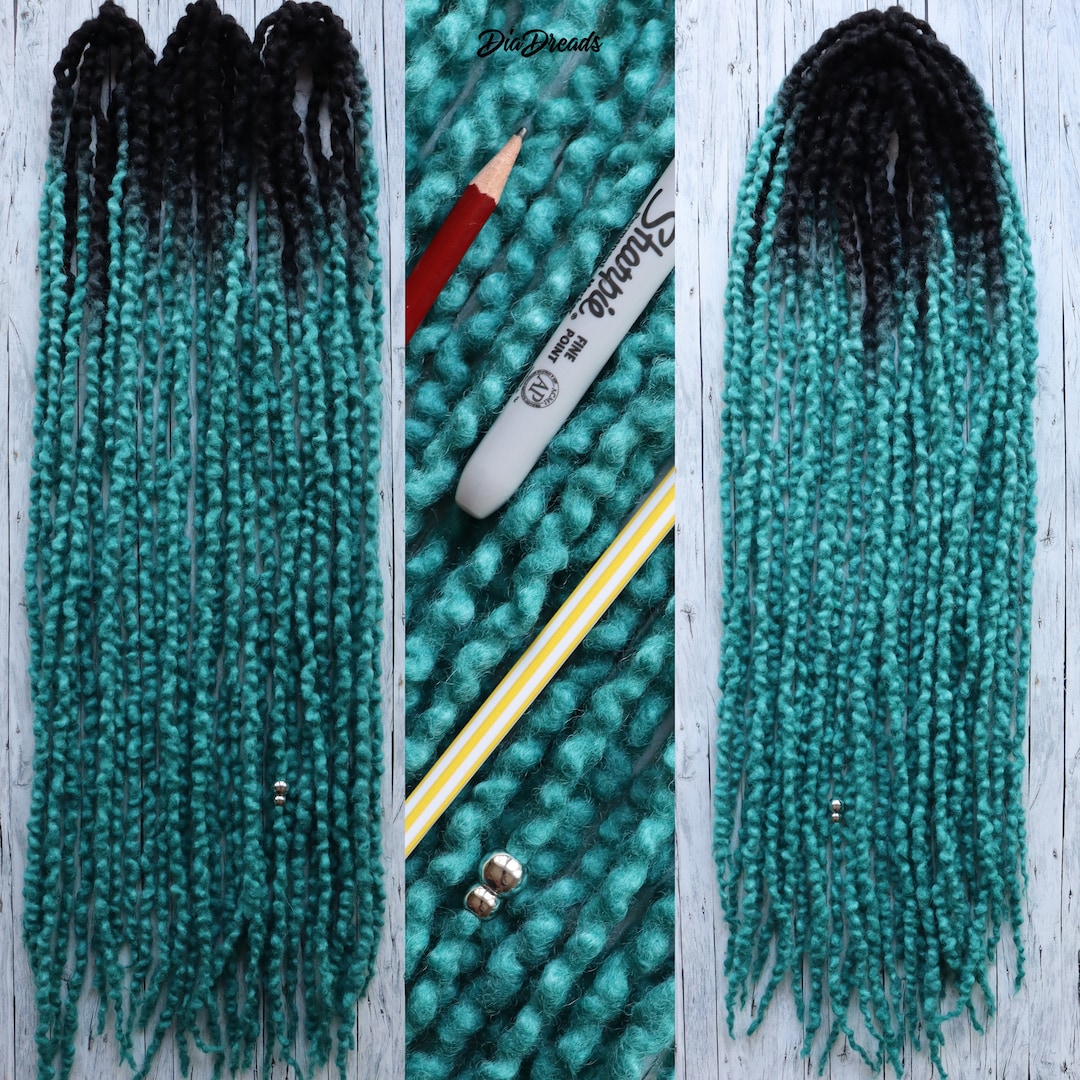 Wavy Wool Dreadlocks TEAL Double Ended Wool Dreads DE Full Set Wool ...