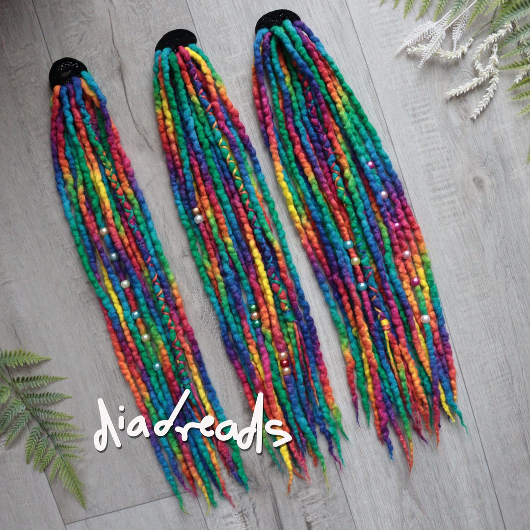 Wool Dread Ponytail Hair Tie Messy Bun CHOOSE LENGTH Dreadlock Fall ...