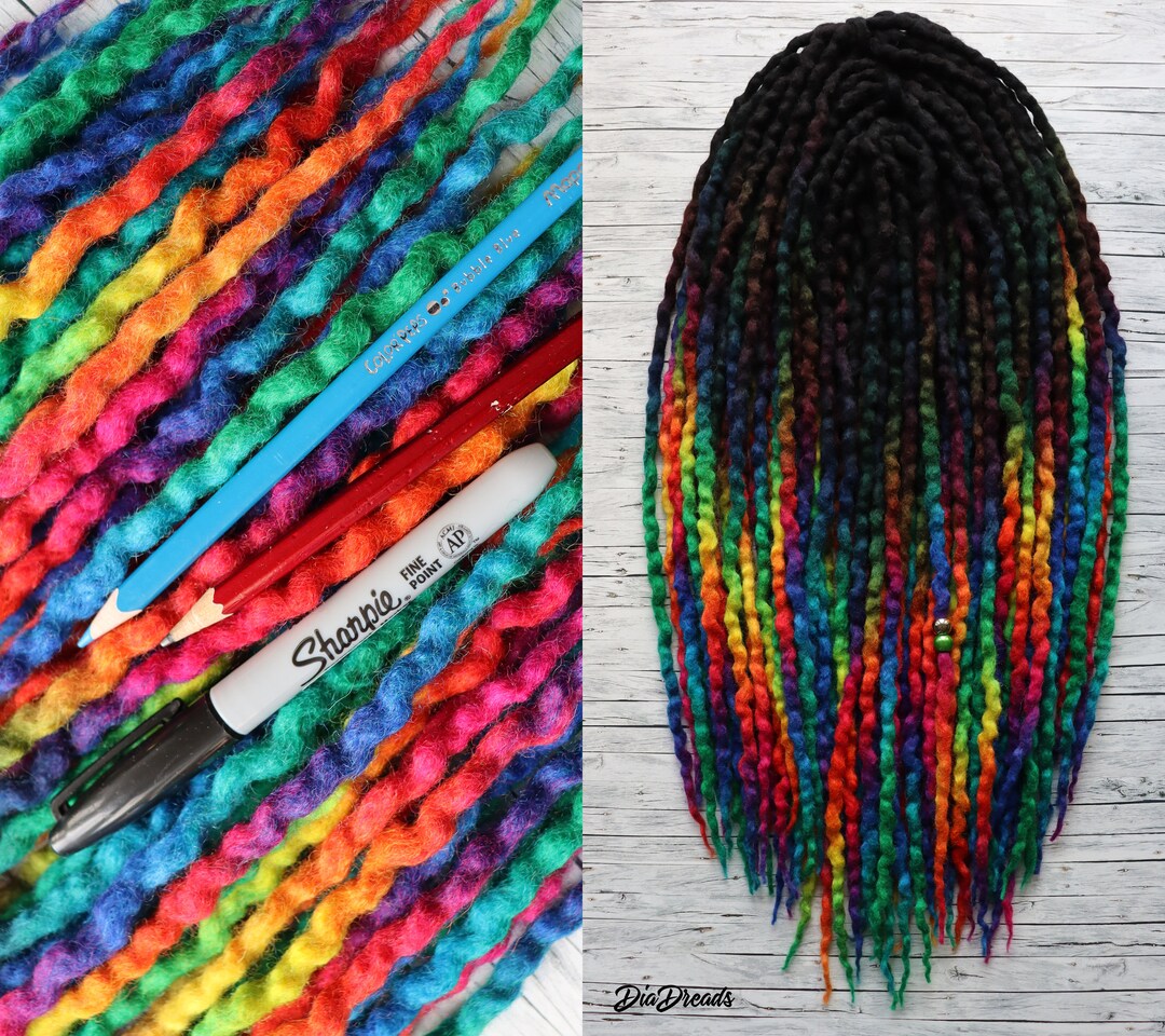 Wool Dreads Full Set BLACK ROOTS RAINBOW Long De Wool Dreadlocks Dreads ...
