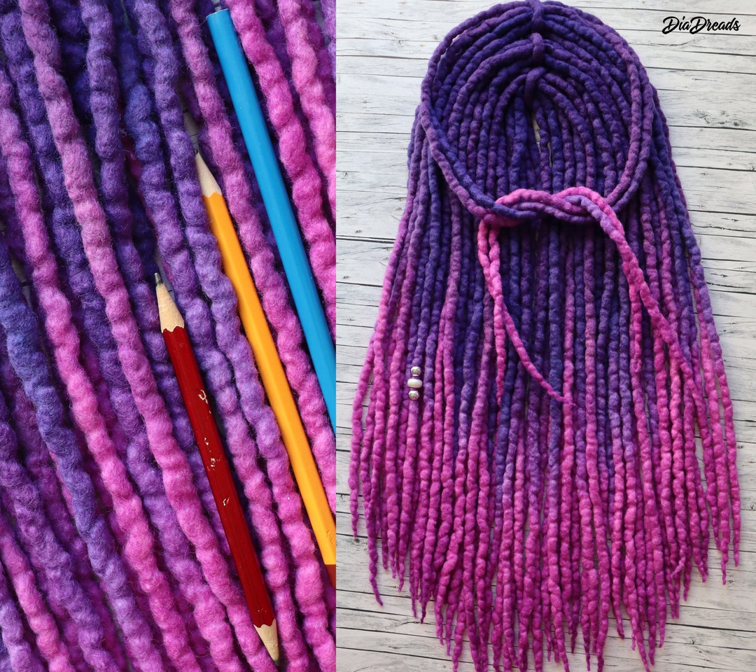 Wool Dreads Cool PURPLE to PINK 15-60 Pcs 12-32 Inches DE Wool ...